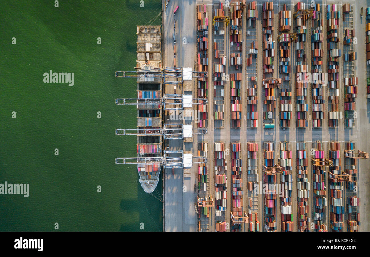 aerial view of cargo container ship port in Sriracha industrial port ...