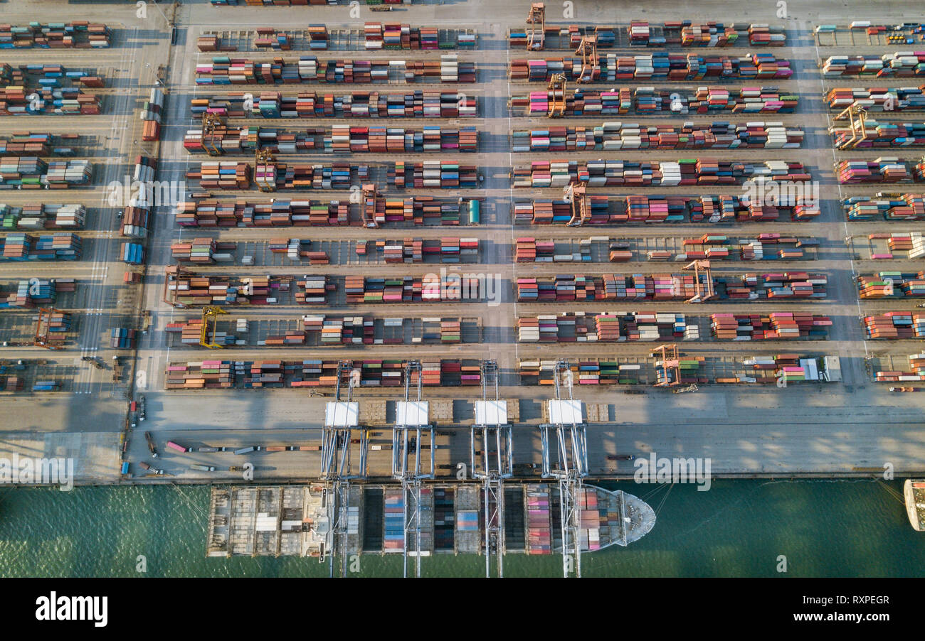aerial view of cargo container ship port in Sriracha industrial port ...
