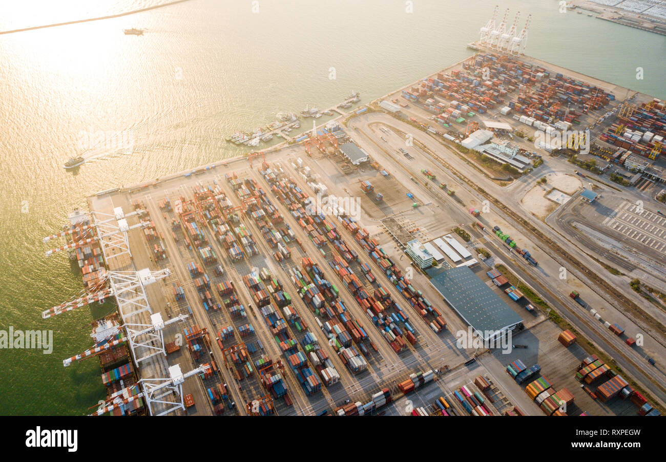 aerial view of cargo container ship port in Sriracha industrial port ...