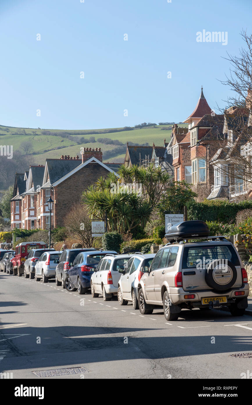 Lynton, North Devon, England, UK. March 2019. The small town of Lynton ...