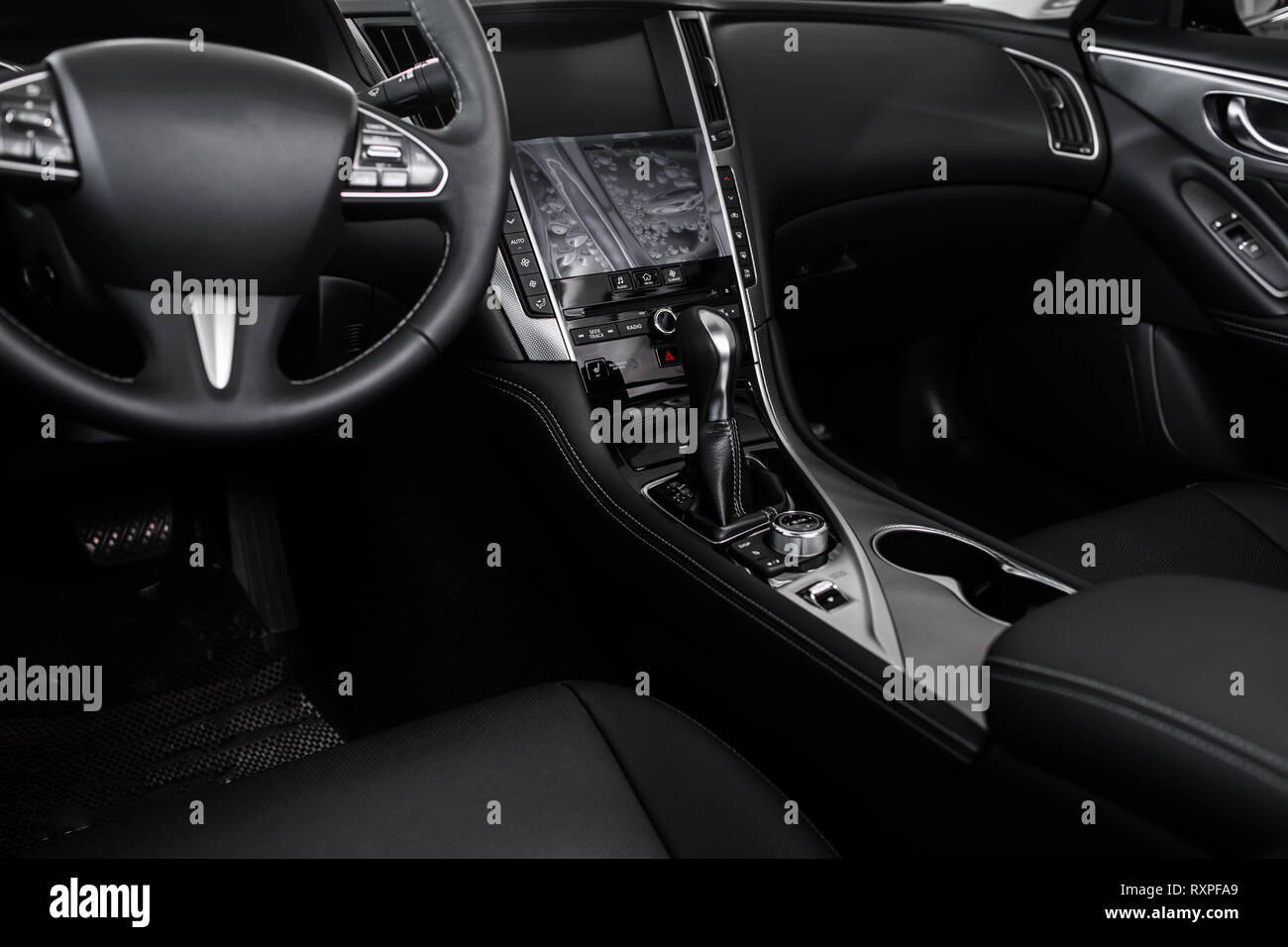 details of the car interior, black leather interior Stock Photo - Alamy