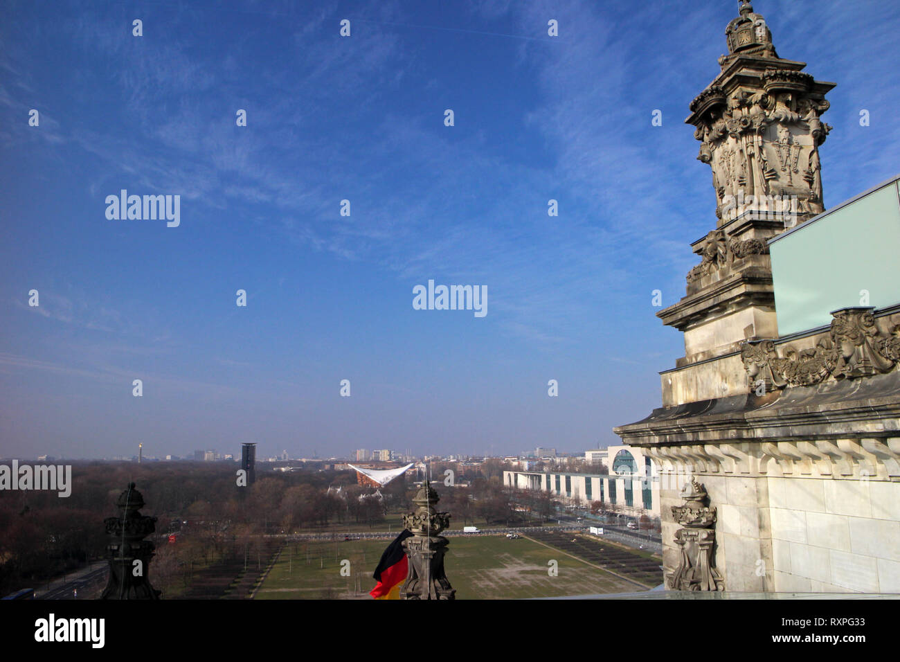 Views of Berlin City from the rooftop terrace of the Reichstag building ...