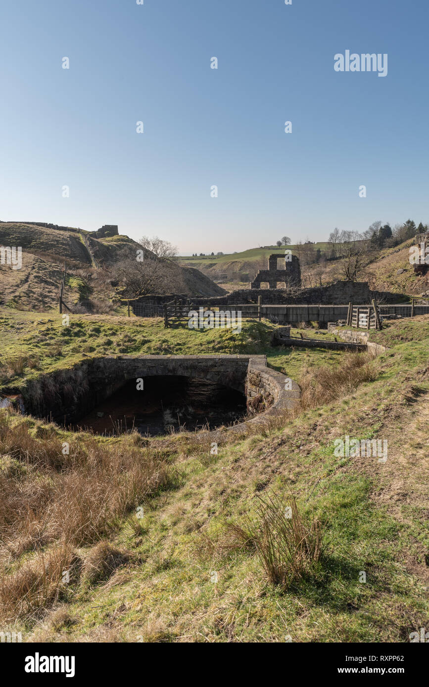 The ruins of Cheesden Lum Mill and waterfall near Haywood, Greater ...