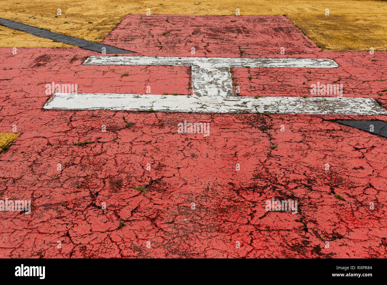 A close up side view of the designated helicopter landing area for the ...