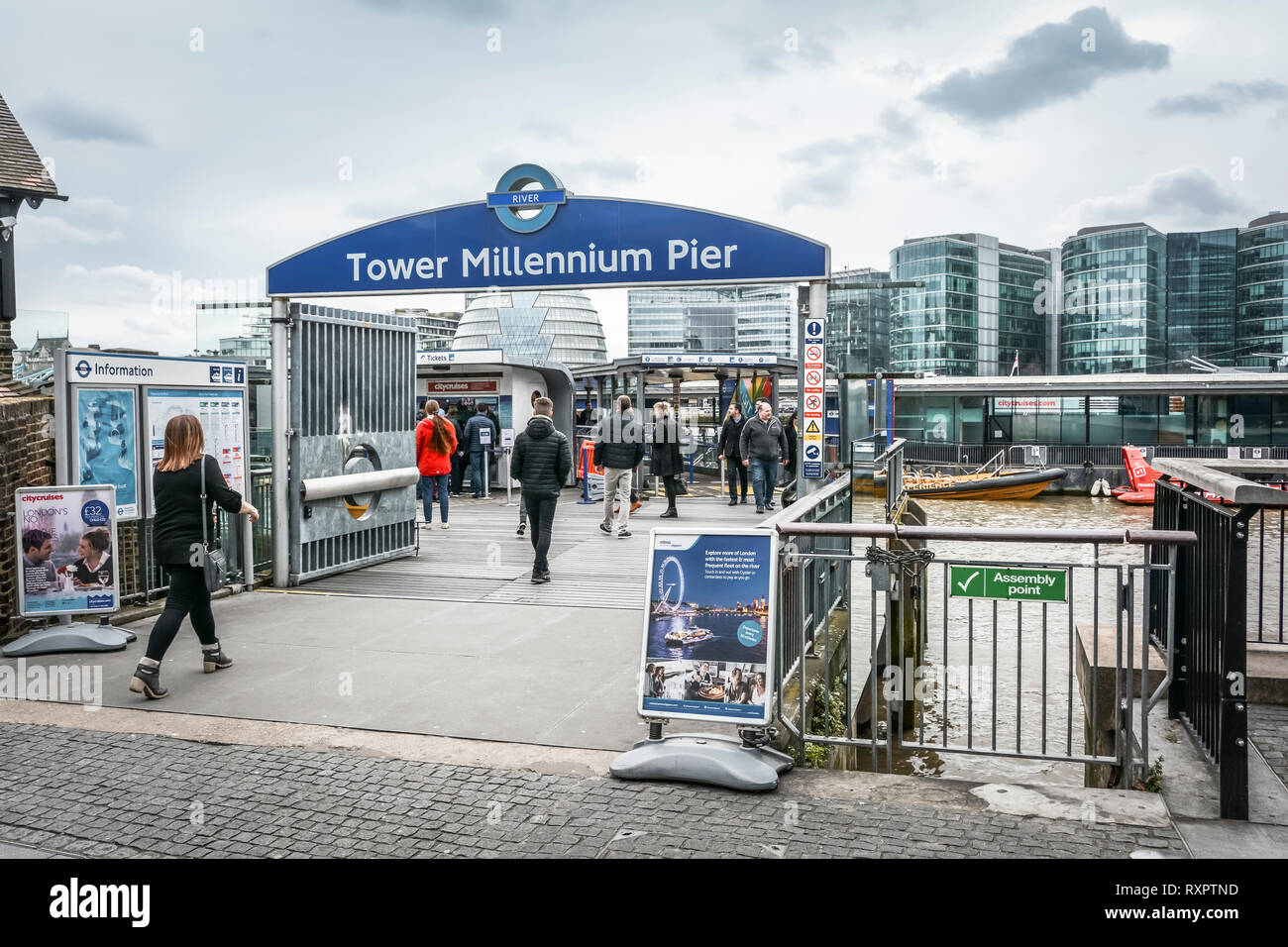 Tower Millennium Pier embarkation point, City of London, UK Stock Photo ...