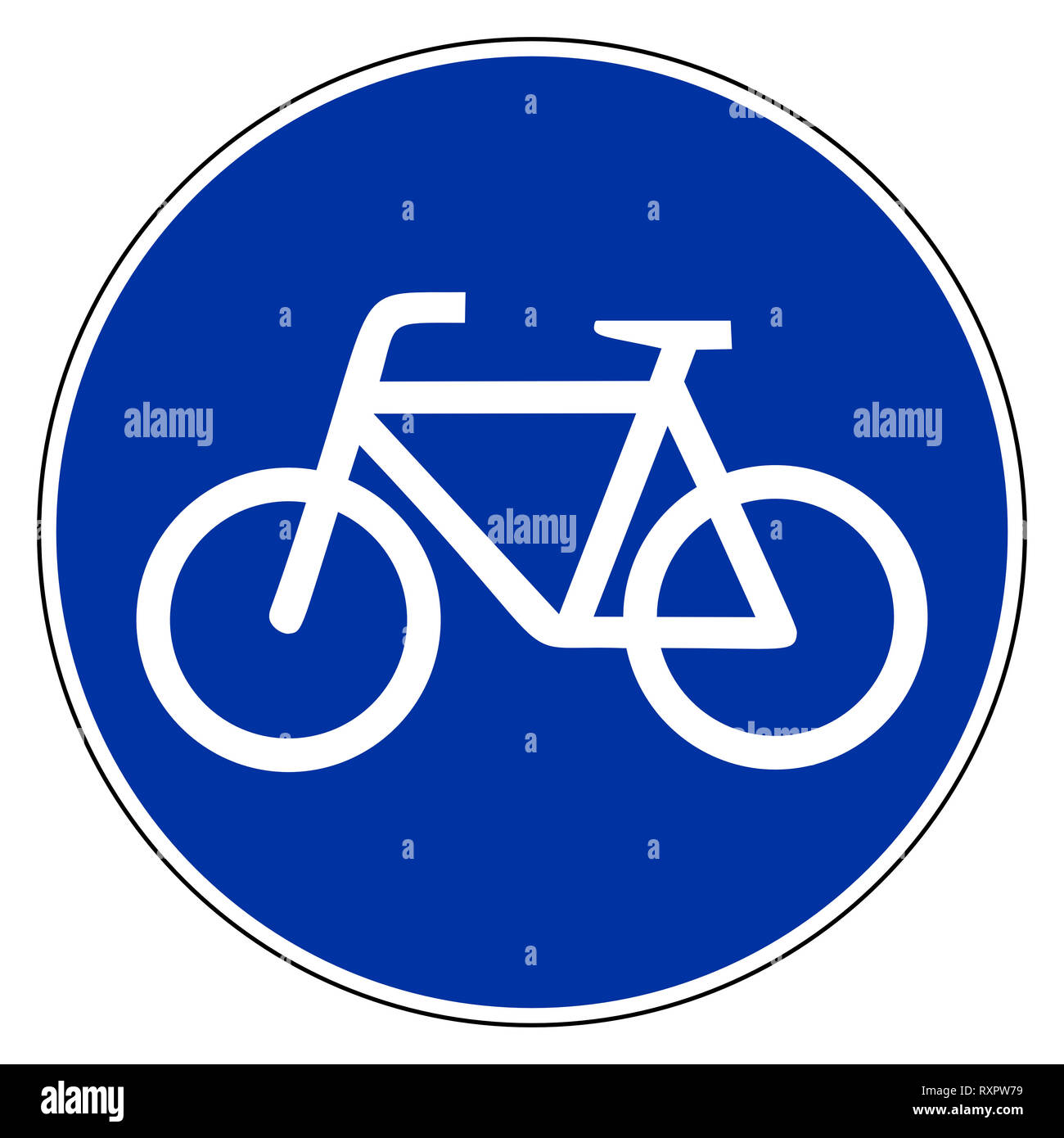 Bicycle and blue sign Stock Photo - Alamy