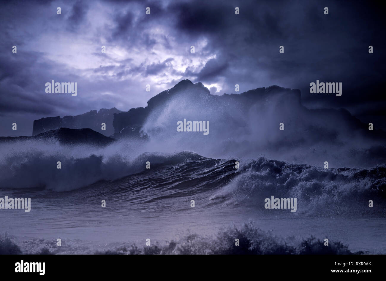 Scary night storm on a rocky sea beach Stock Photo - Alamy