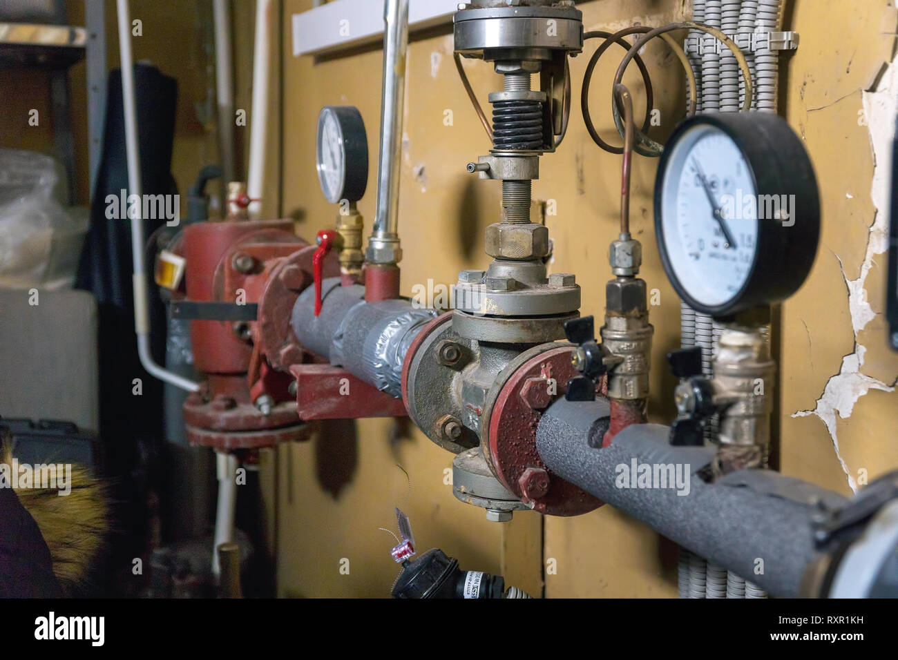 Connection of the supply pump in the home heating system Stock Photo ...