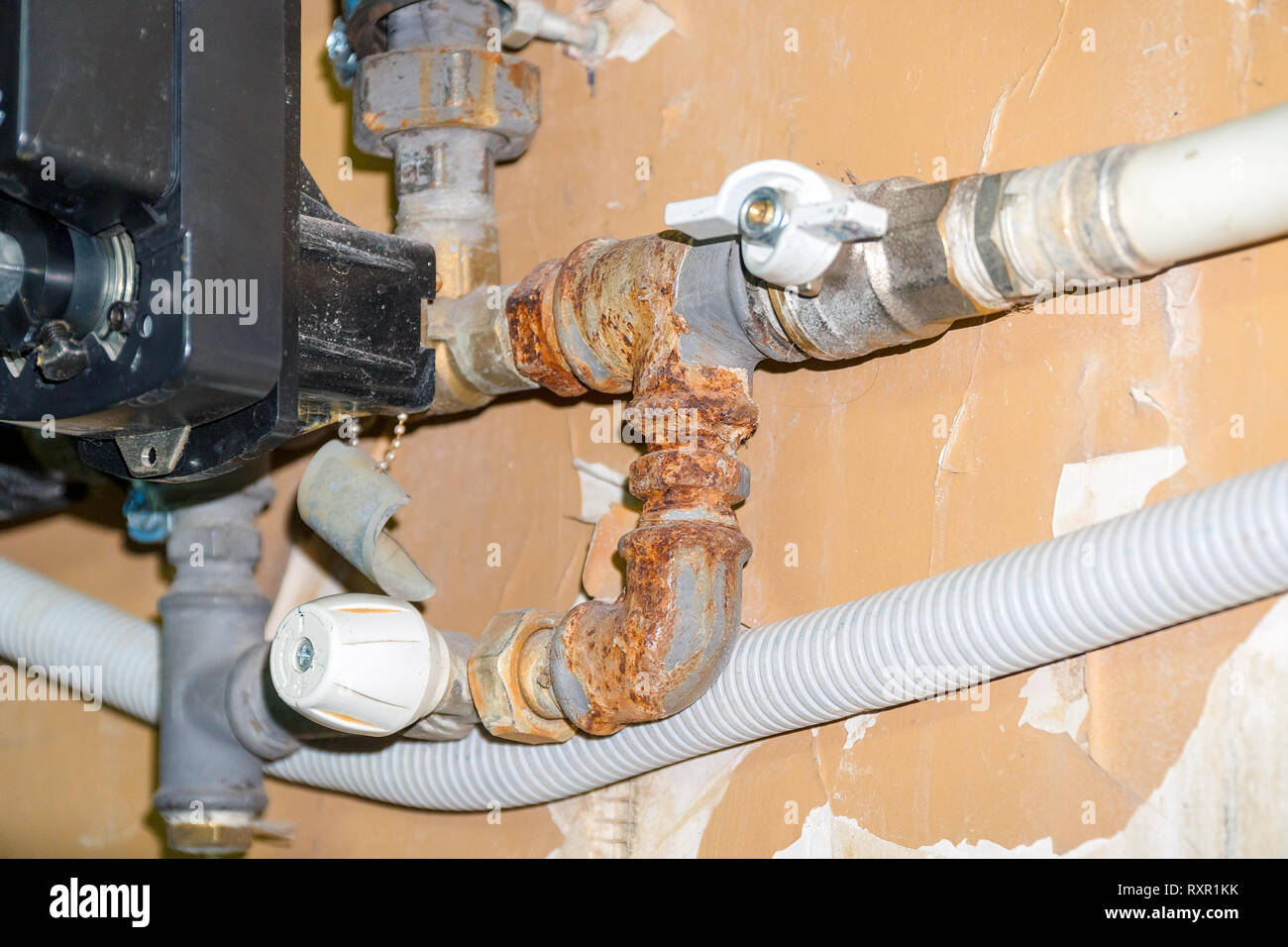 Connection of the supply pump in the home heating system Stock Photo ...