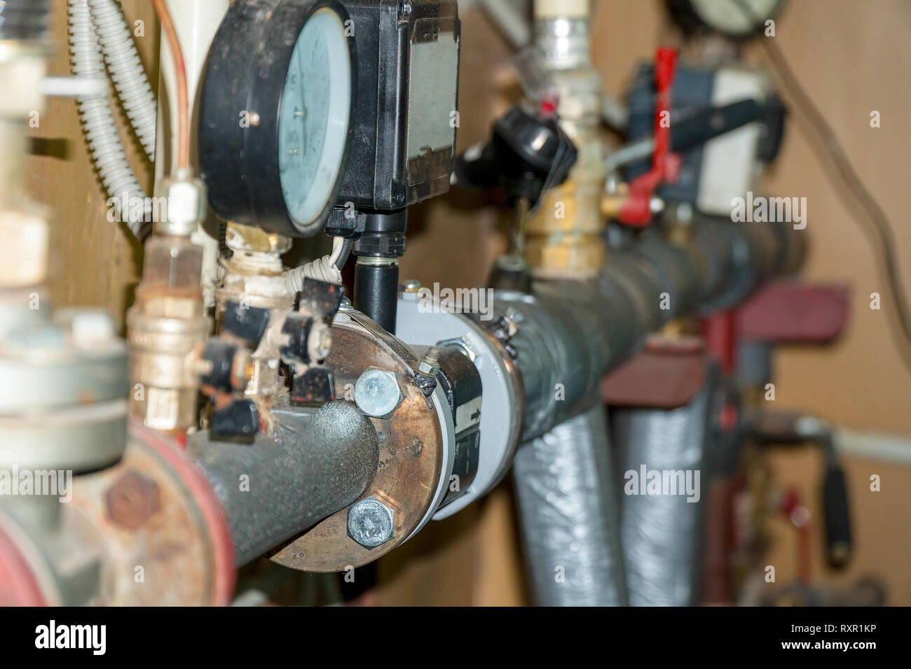 Connection of the supply pump in the home heating system Stock Photo ...