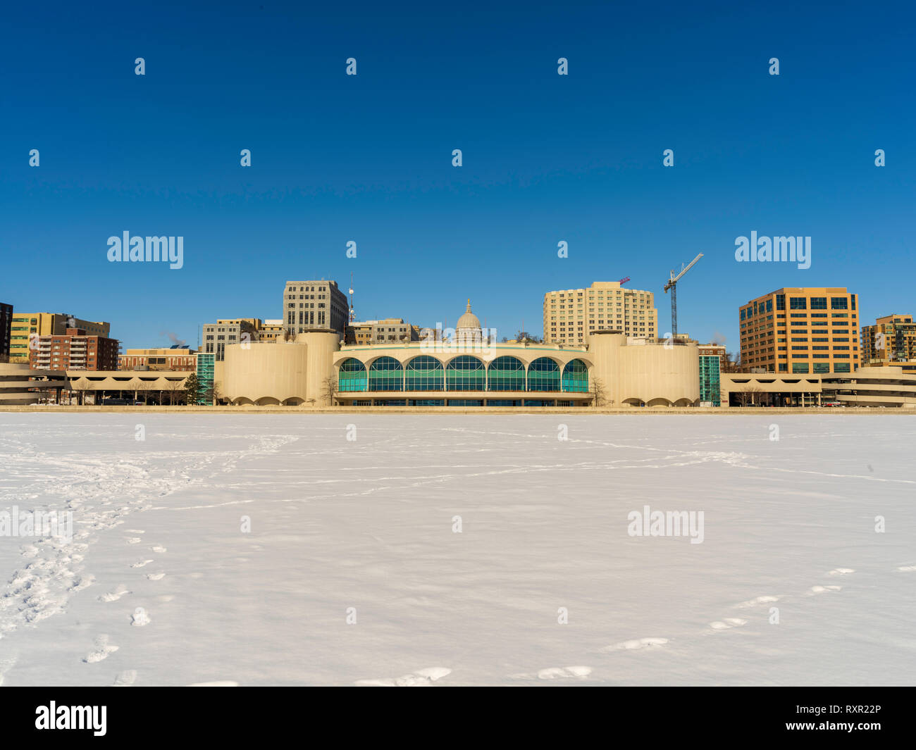 View of the Monona Terrace Convention Center, taken from frozen Lake ...