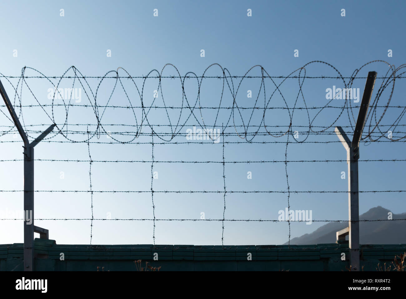 barbed wire, steel fencing wire with sharp edge or points Stock Photo ...