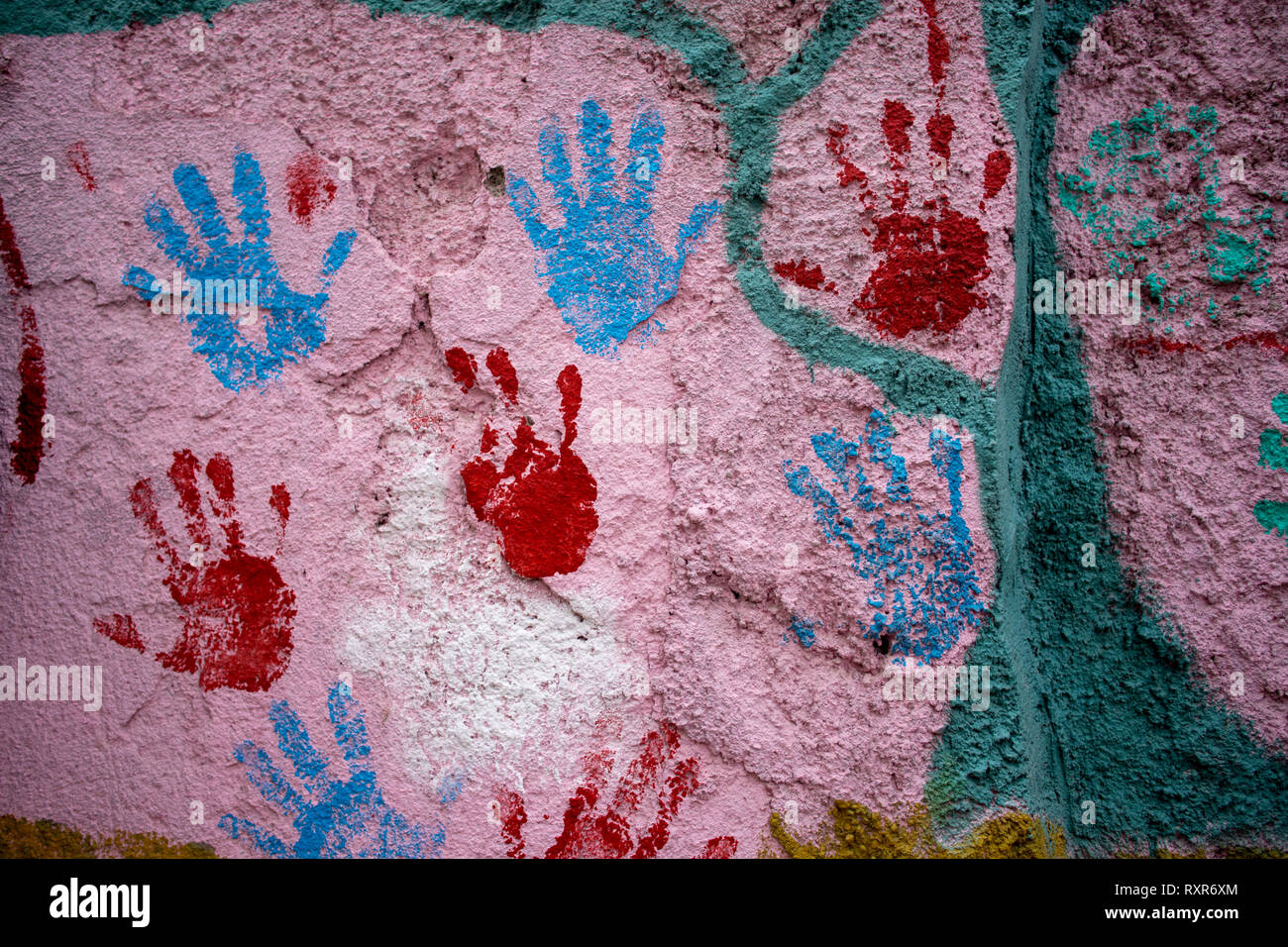 backgrounds with texture of old house wall with paint layers and ...