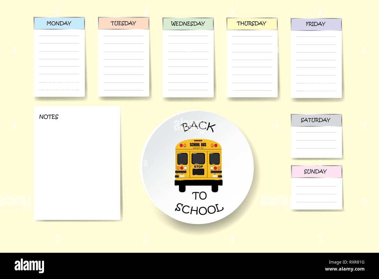 Back to school weekly planner with free place for your notes on light ...