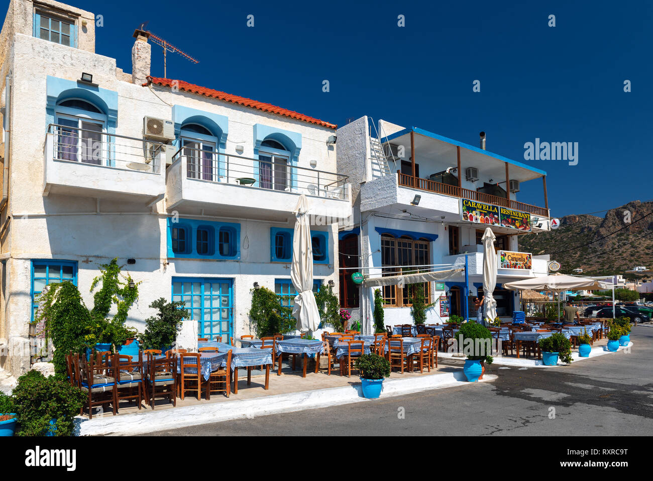 PALAIOCHORA, GREECE - AUGUST 2018: Traditional white greek architecture ...