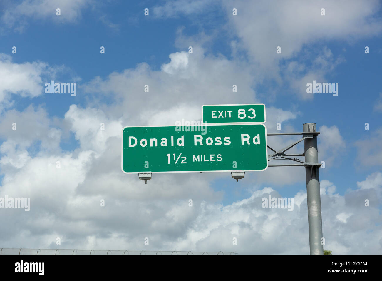 Exit 83, Donald Ross Road sign Stock Photo - Alamy