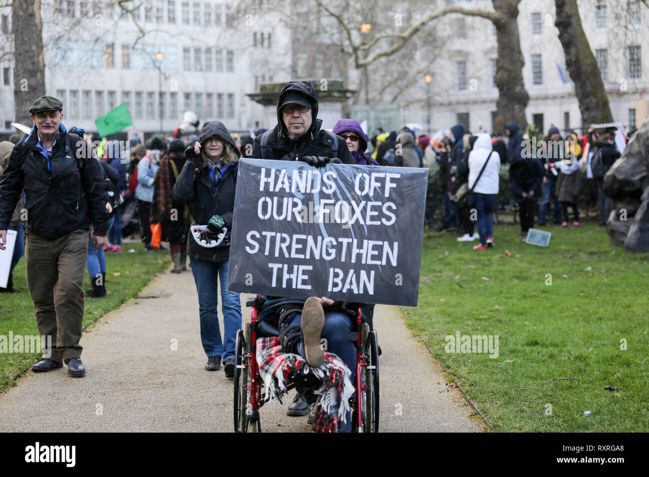 London, UK. 10th Mar, 2019. Protesters gather in Cavendish Square ...