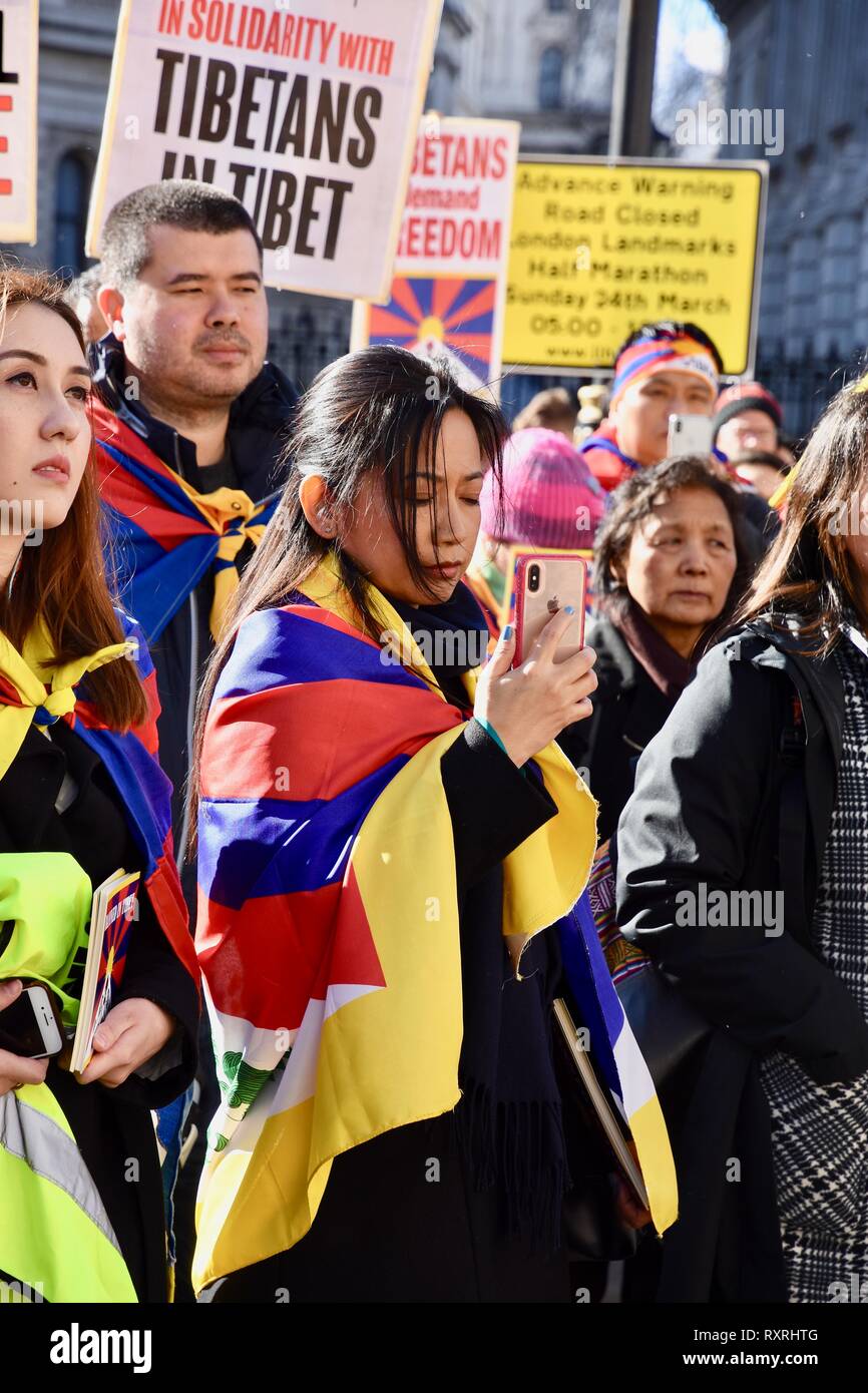 10th Mar 2019. Free Tibet Demonstration.Hundreds of Tibetans held a ...