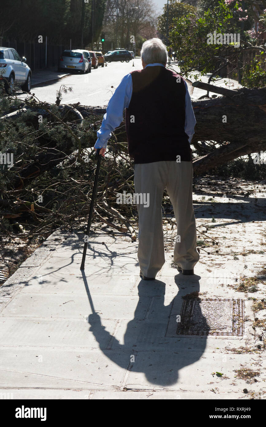 A man / senior / oap who walks with the aid of walking sticks finds a ...