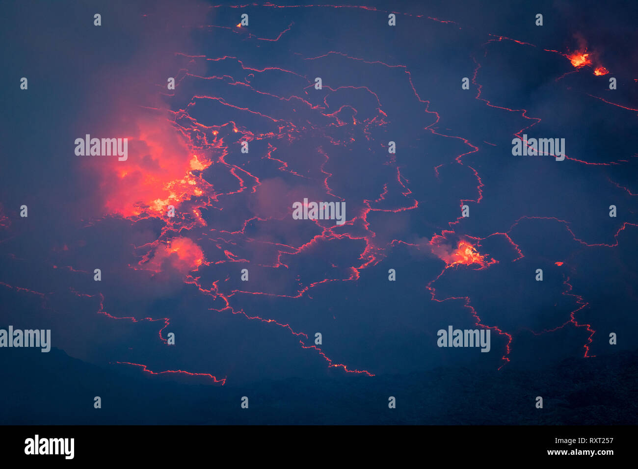 The lava lake at the top of Nyiragongo Volcano in the DRC Stock Photo ...