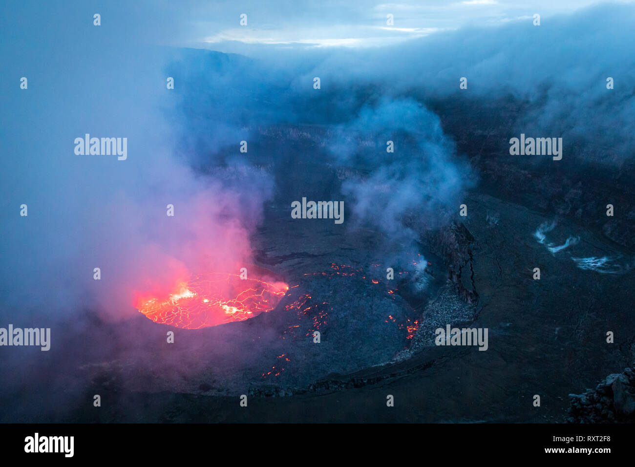 The lava lake at the top of Nyiragongo Volcano in the DRC Stock Photo ...