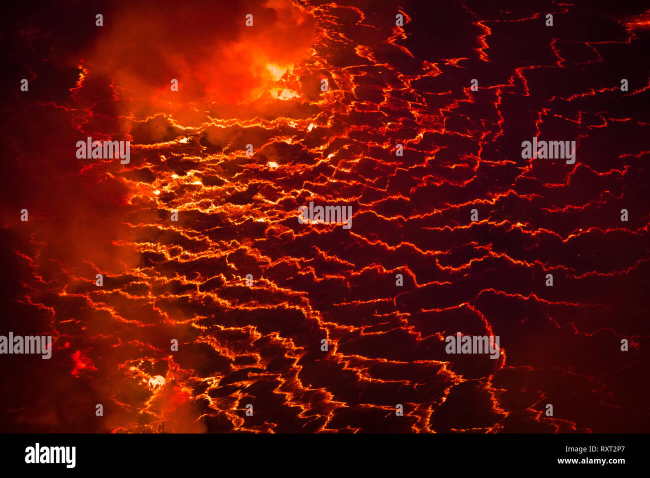 The lava lake at the top of Nyiragongo Volcano in the DRC Stock Photo ...