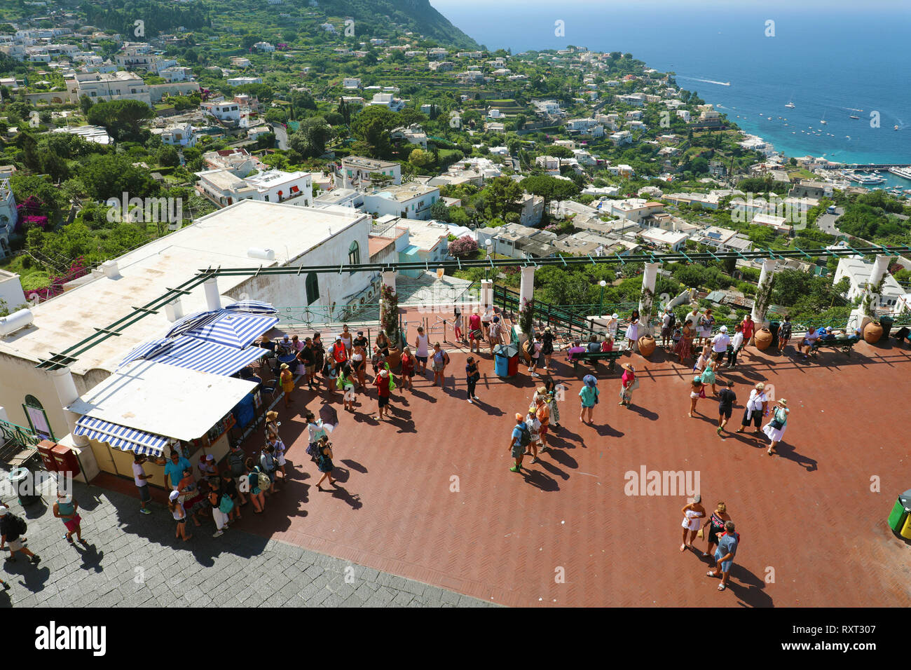 CAPRI, ITALY - JULY 2, 2018: aerial view of Capri Piazzetta square with ...