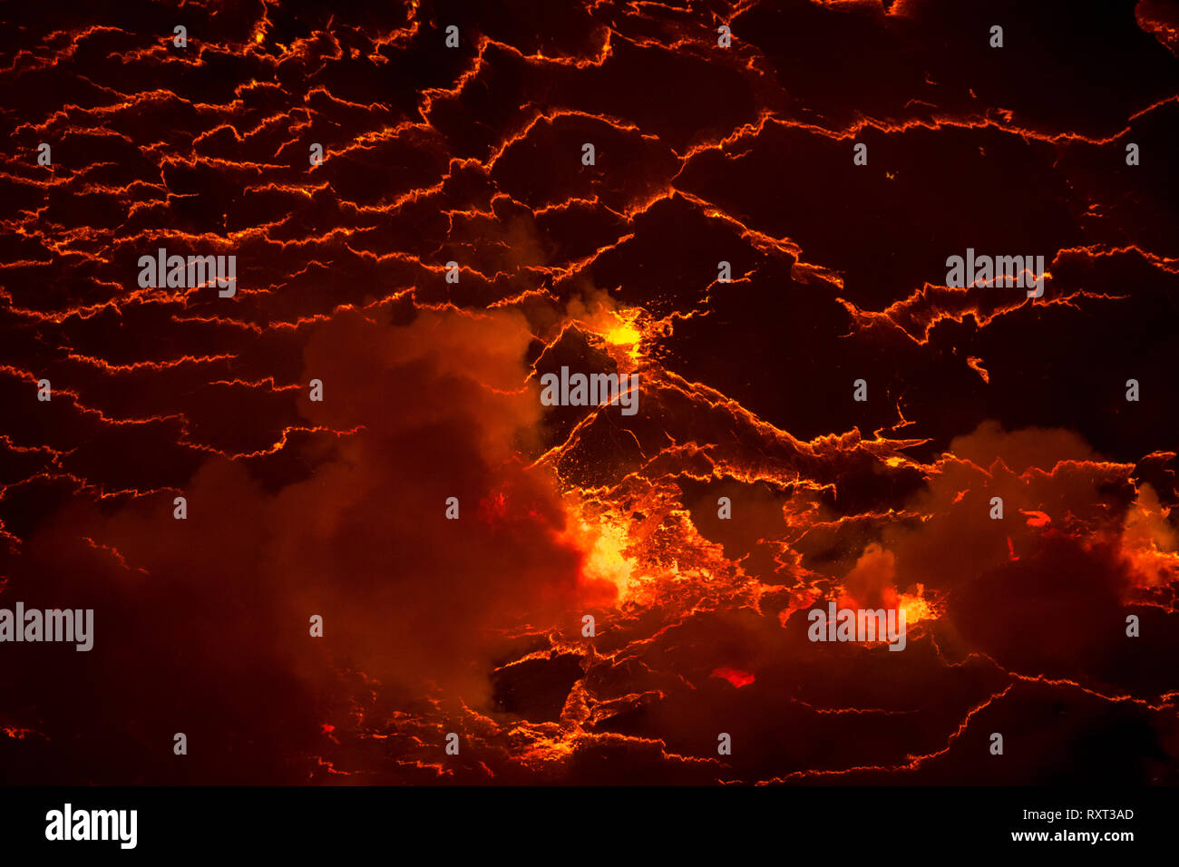 The lava lake at the top of Nyiragongo Volcano in the DRC Stock Photo ...