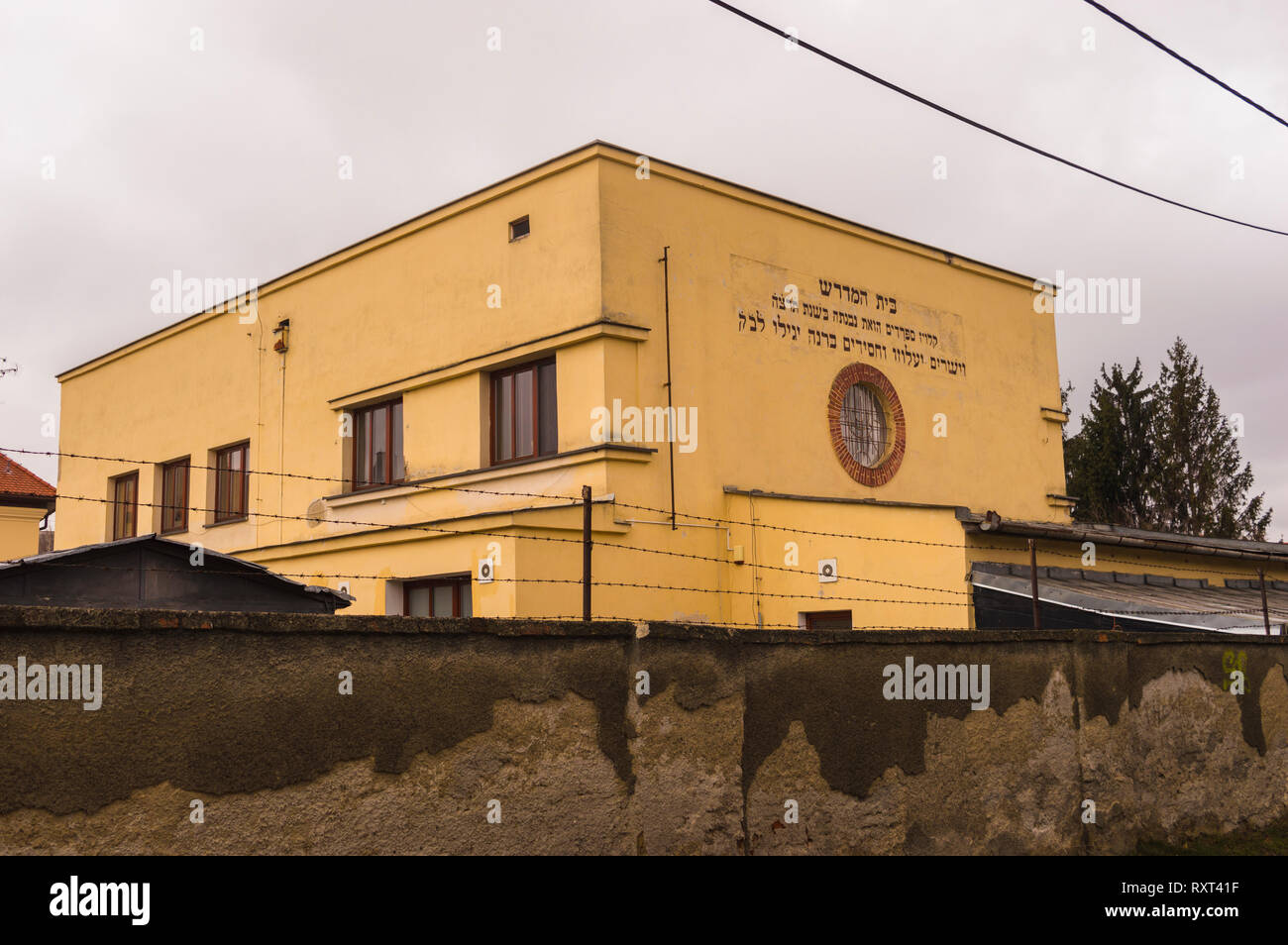 PRESOV, SLOVAKIA - FEBRUARY 15, 2019: Jewish temple complex beyong a ...