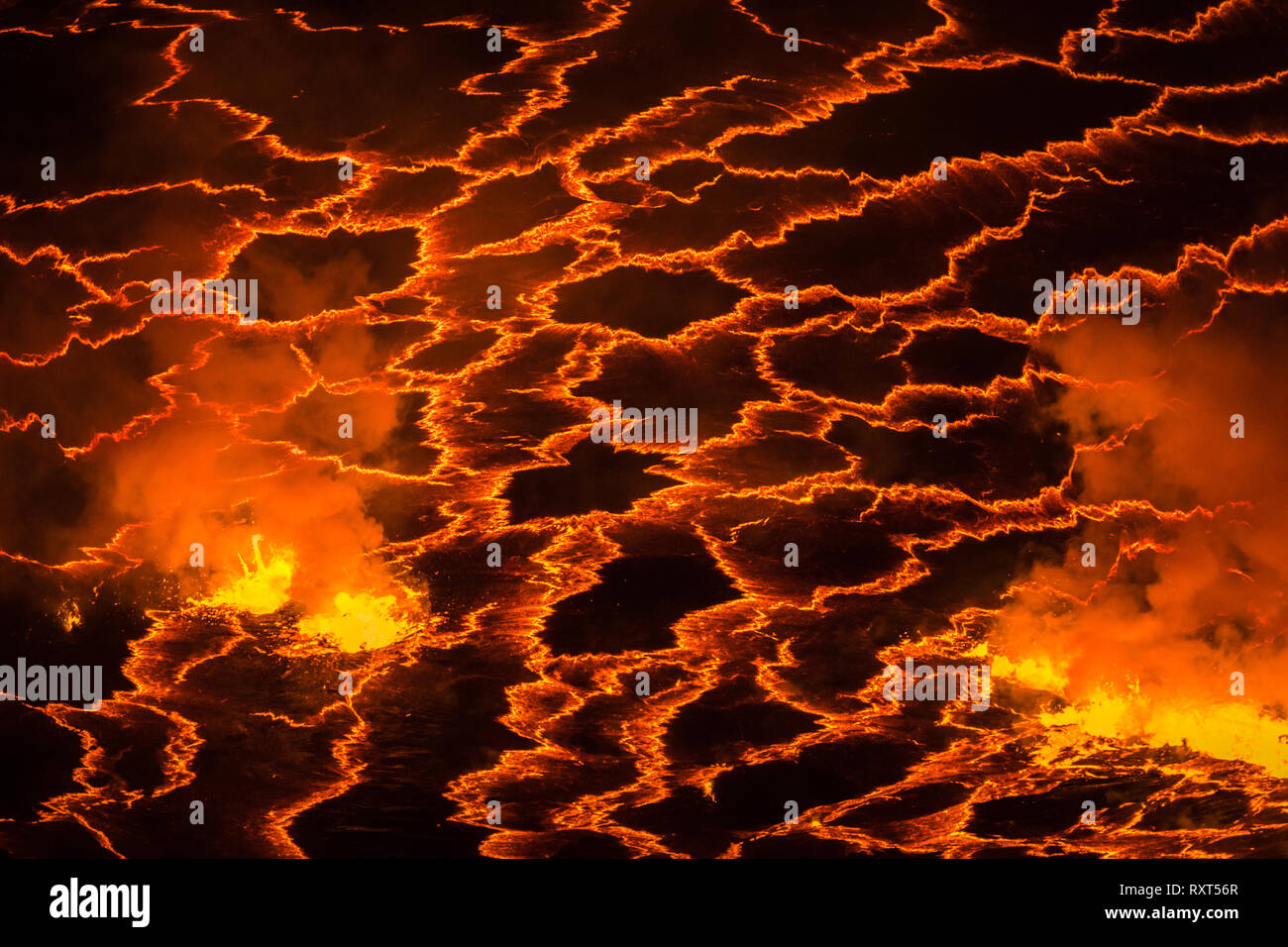 The lava lake at the top of Nyiragongo Volcano in the DRC Stock Photo ...