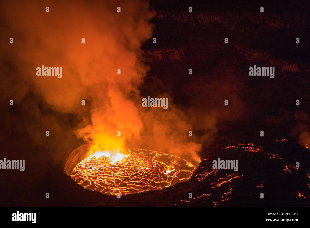 The lava lake at the top of Nyiragongo Volcano in the DRC Stock Photo ...