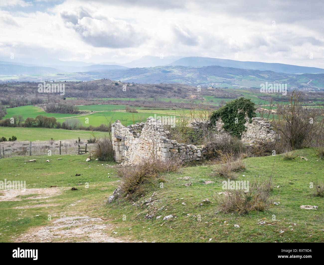 Ruin of an old house in the abandonded haunted village of Ochate ...