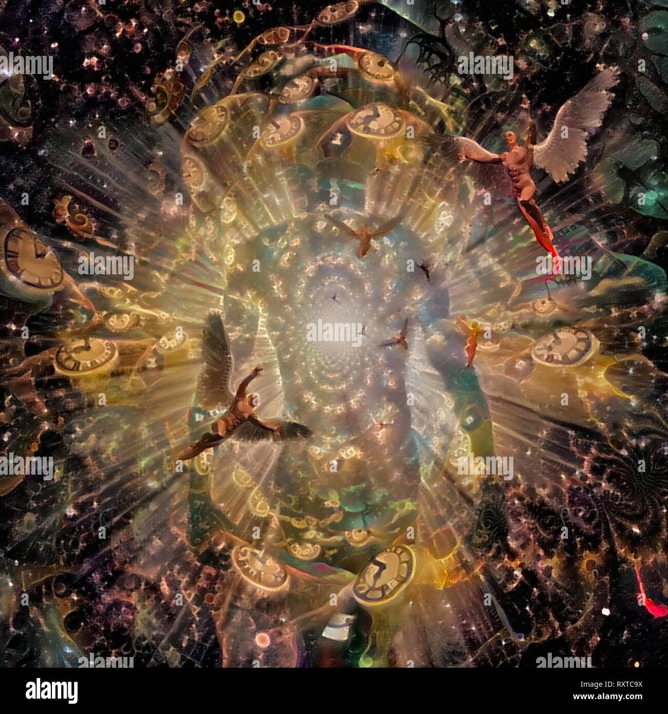 Human soul, angels and winged clocks Stock Photo - Alamy