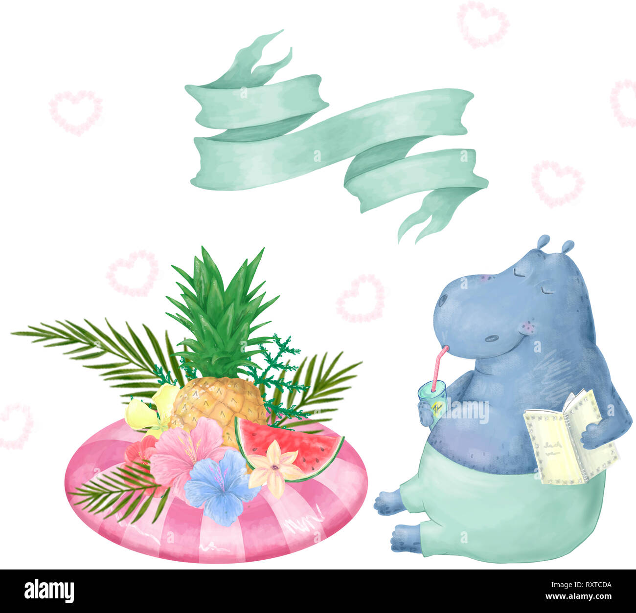 Hippo Cute Clip art animal Character hippopotamus digital drawing color ...