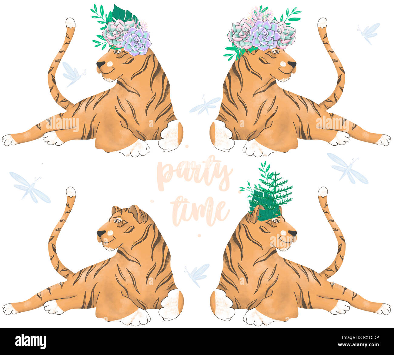 tiger digital clip art cute animal drawing Stock Photo - Alamy