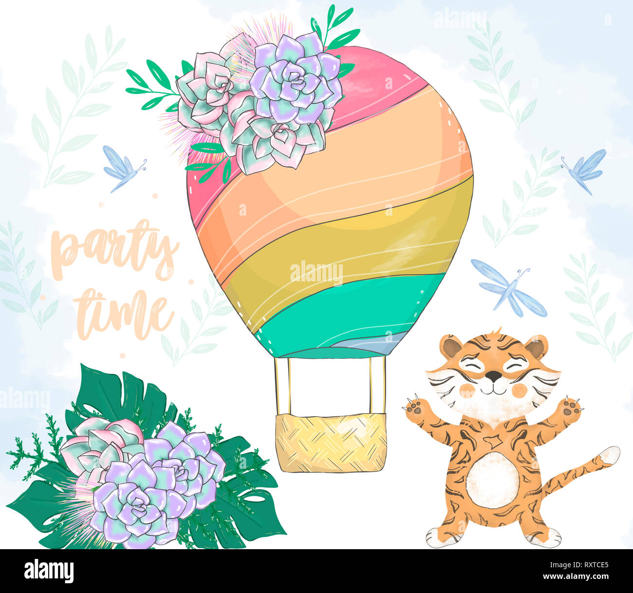 tiger digital clip art cute animal drawing Stock Photo - Alamy