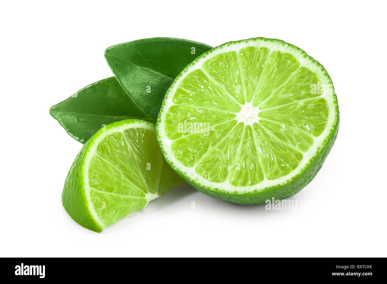 half lime with leaves isolated on white background Stock Photo - Alamy
