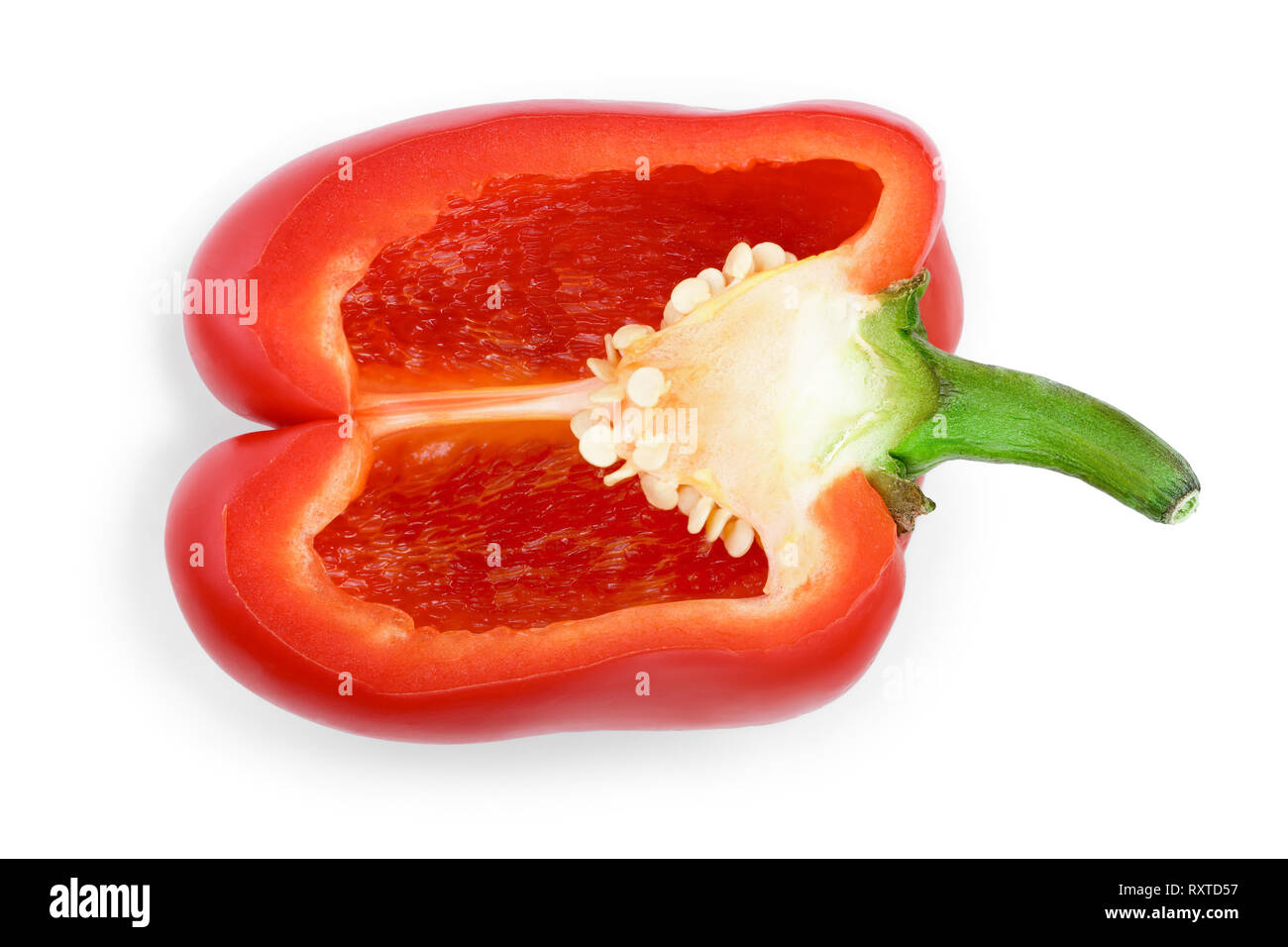 red sweet bell pepper half isolated on white background. Top view. Flat ...