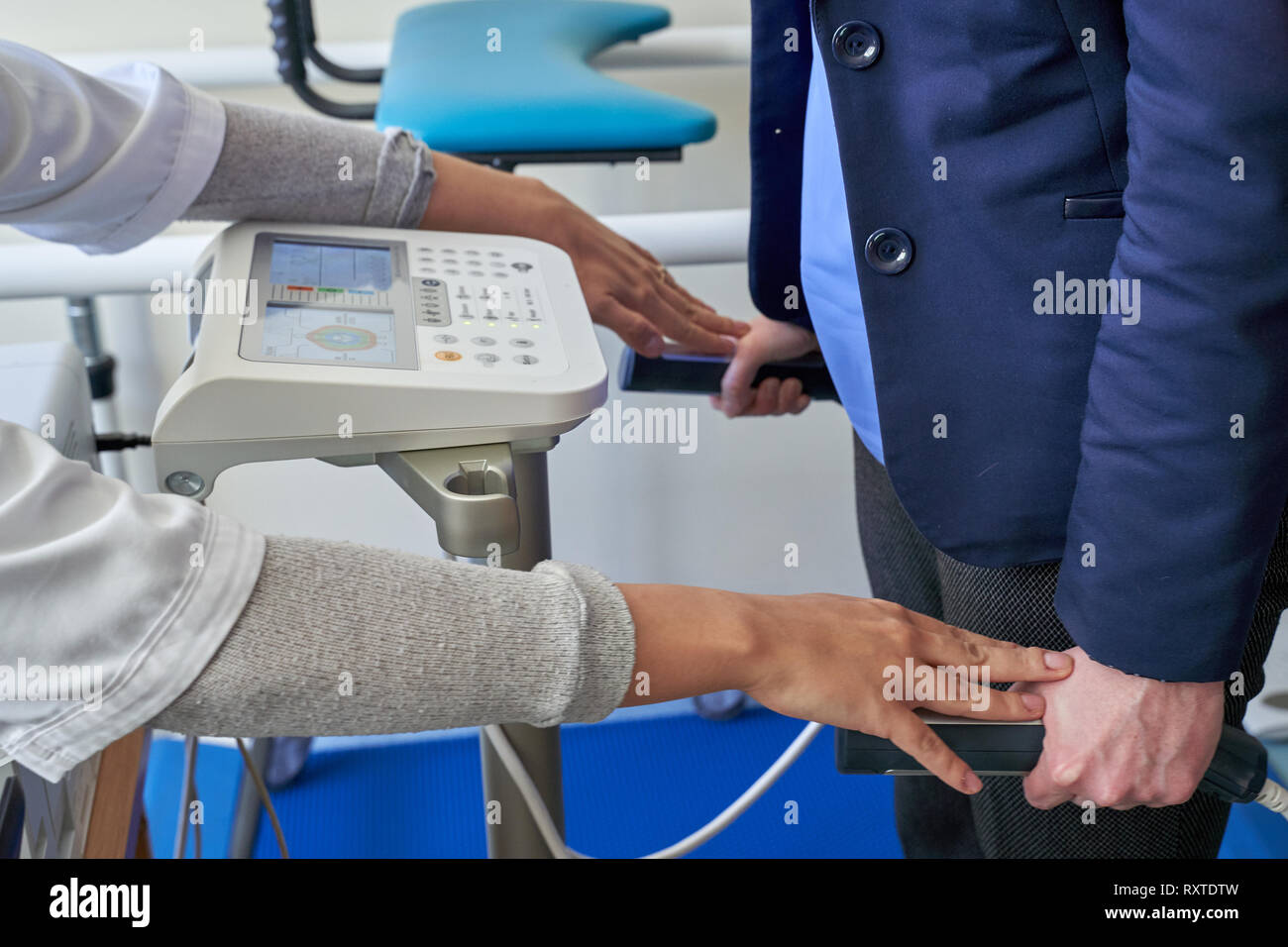 Close up of woman Body Composition Analysis by doctor before Fitness ...