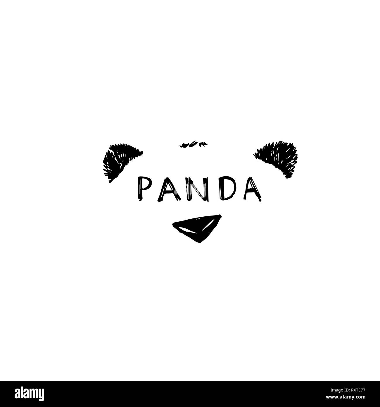 Hand drawn panda. Graphic illustration isolated on white. Panda Logo ...