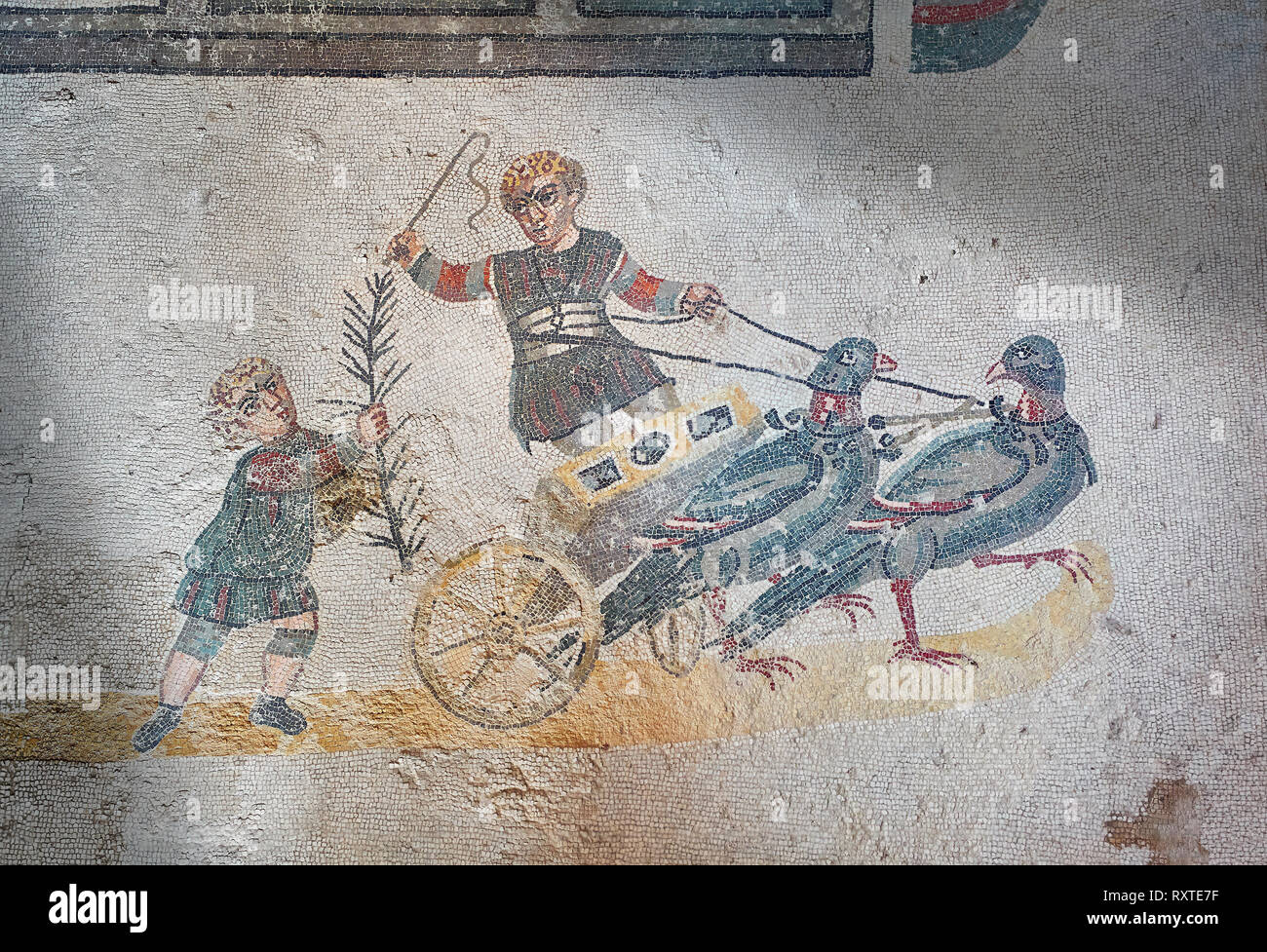 Close up picture of the Roman mosaics of the room of the Small Circus ...