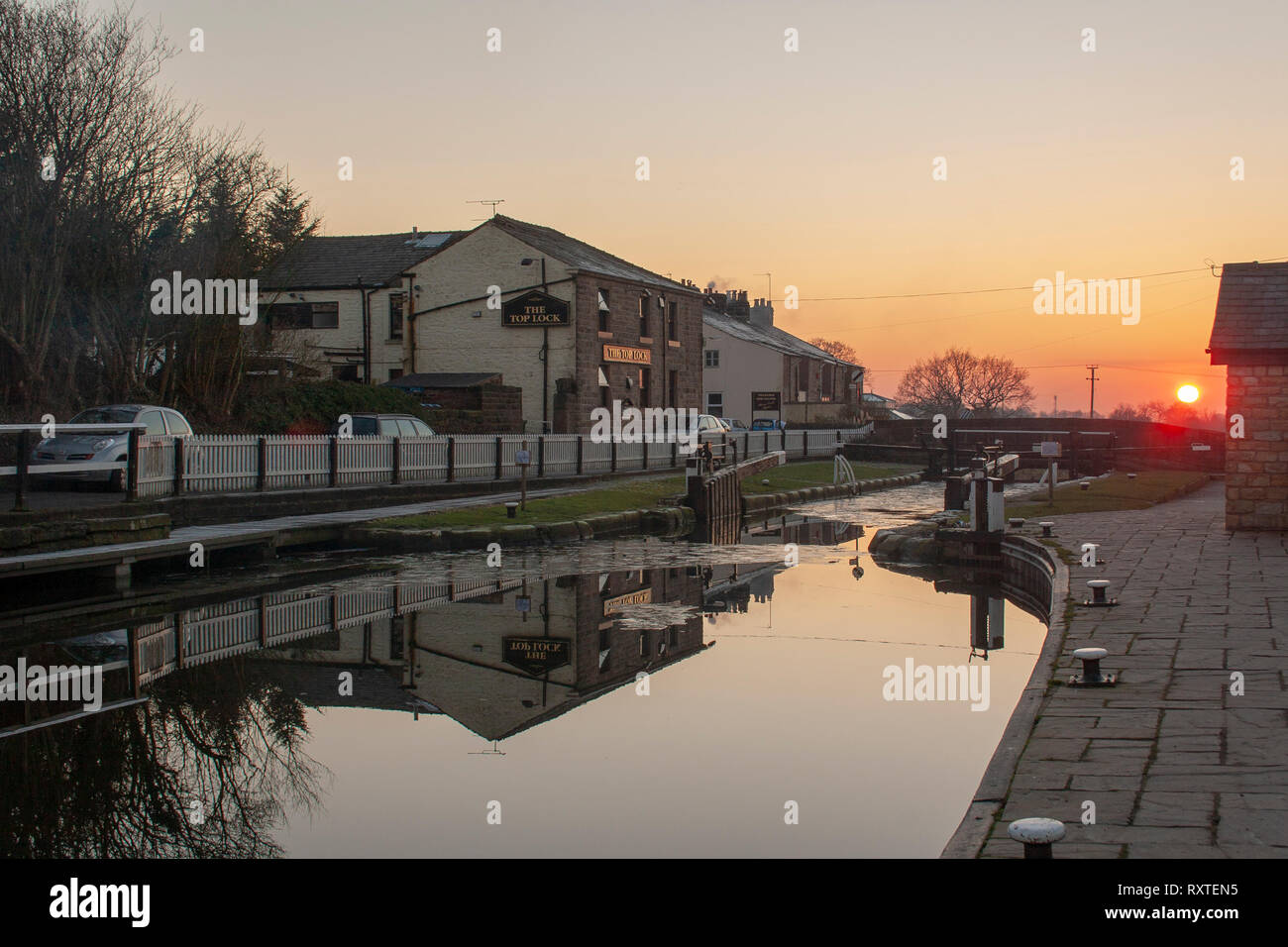 The Top Lock public house by the canal at Wheelton in Lancashire Stock ...