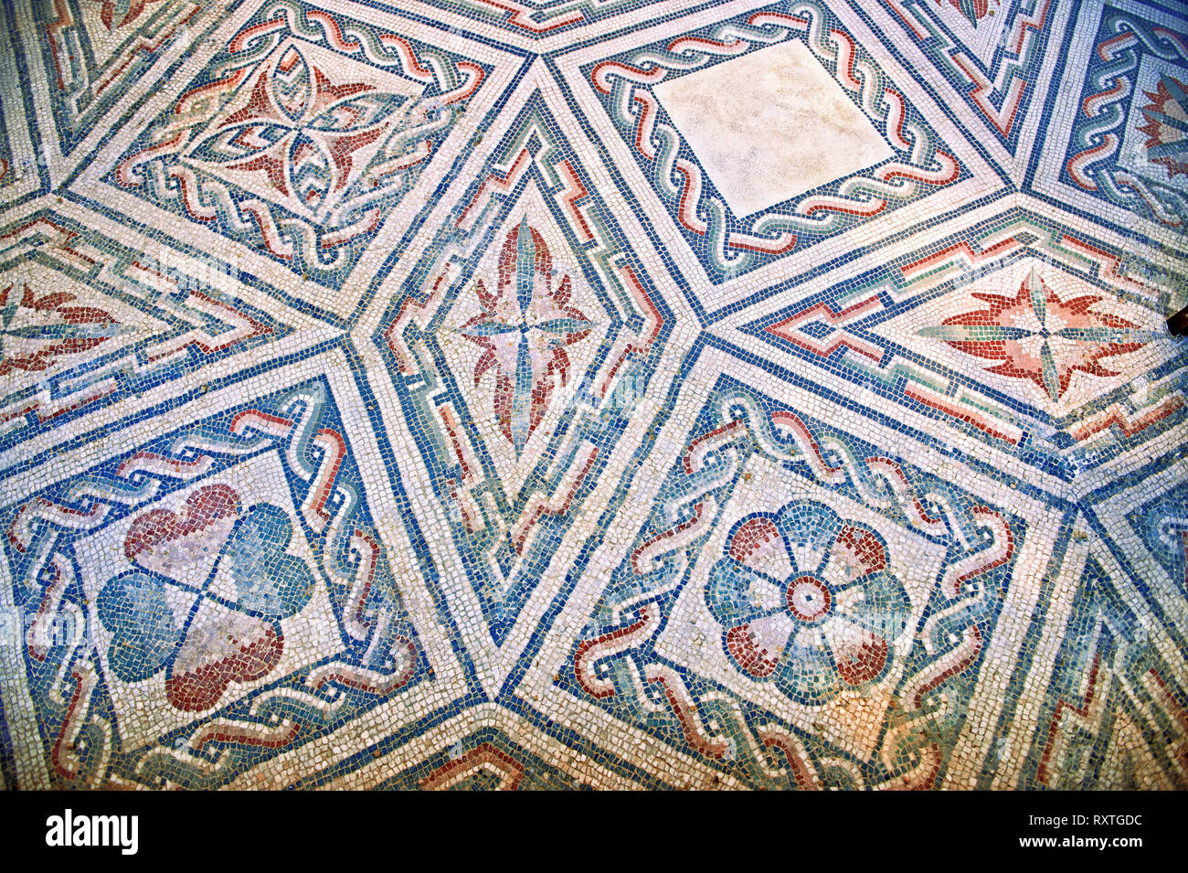 Detail of the geometric Roman mosaics at the Villa Romana del Casale ...