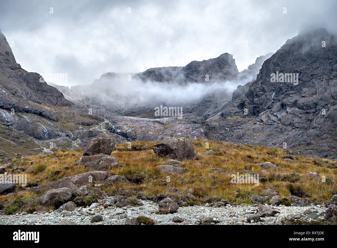The glaciated corrie of Coire Lagan, high in the Black Cuillin ...
