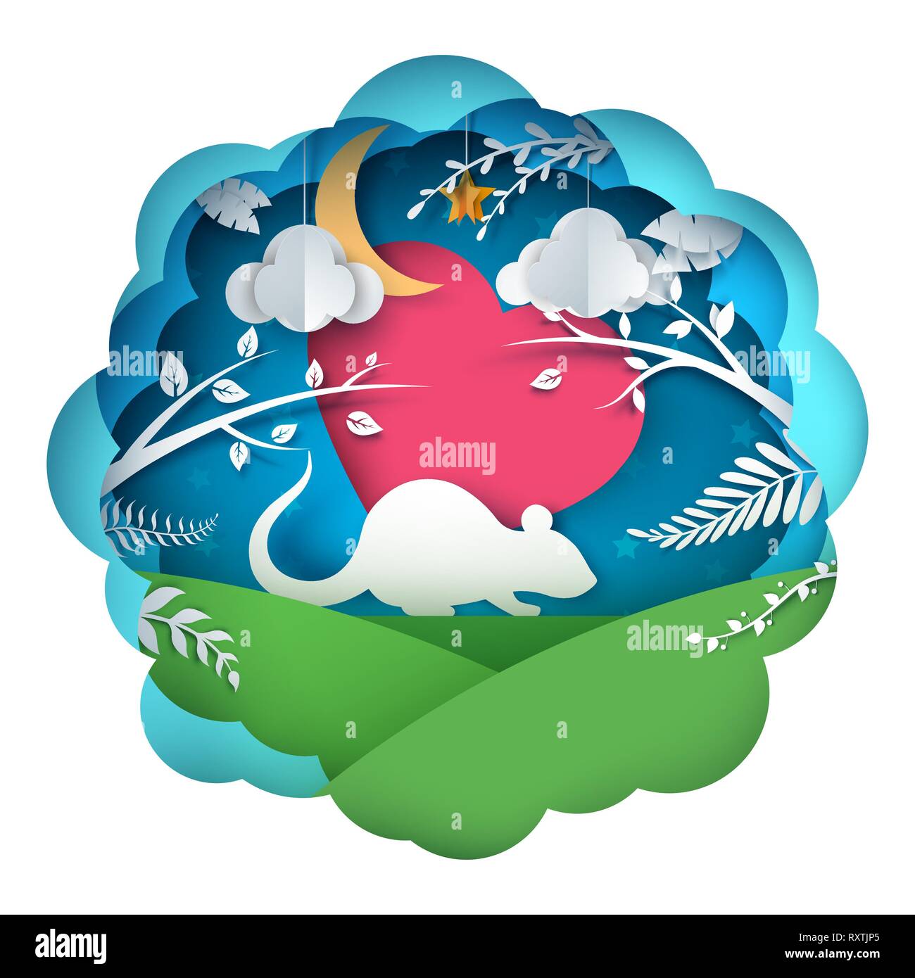 Rat, rabbit cartoon characters. Paper landscape Stock Vector Image ...