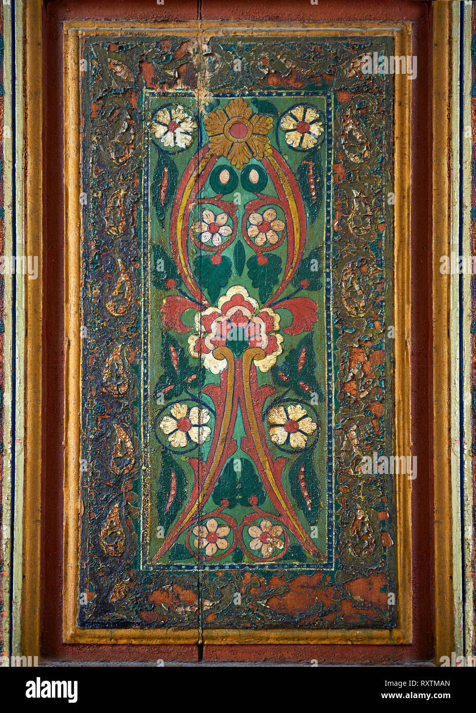 Berber Arabesque painted wood panel of the Marrakesh museum in the Dar ...