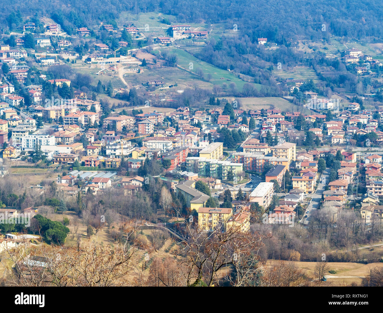 Travel to Italy - above view of environs of Bergamo city from San ...
