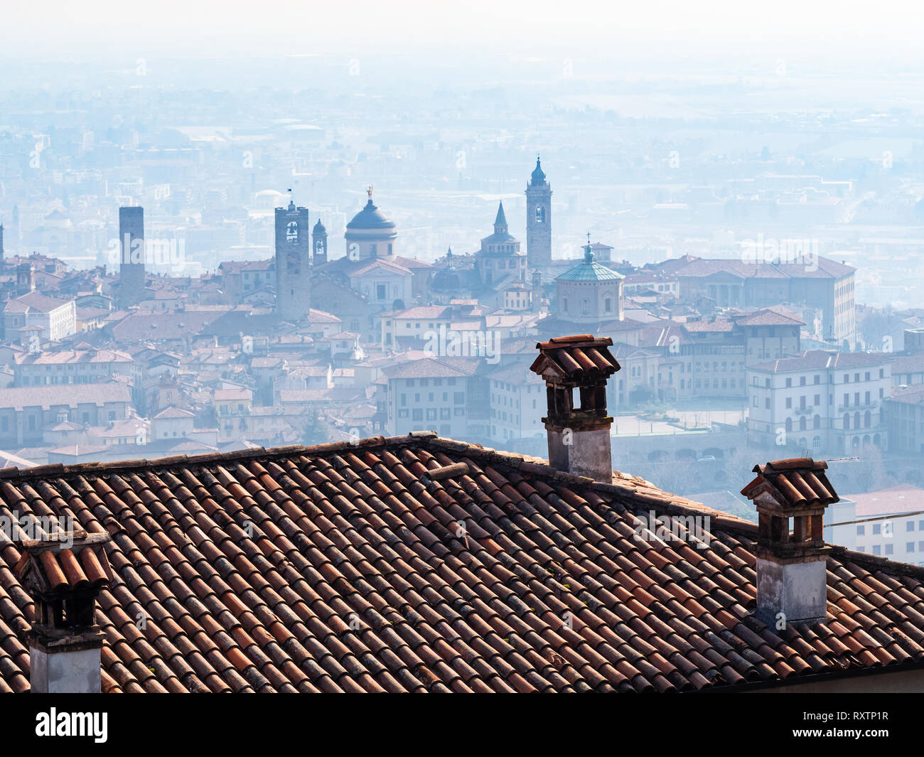 Travel to Italy - aerial view of Citta Alta (Upper town) of Bergamo ...