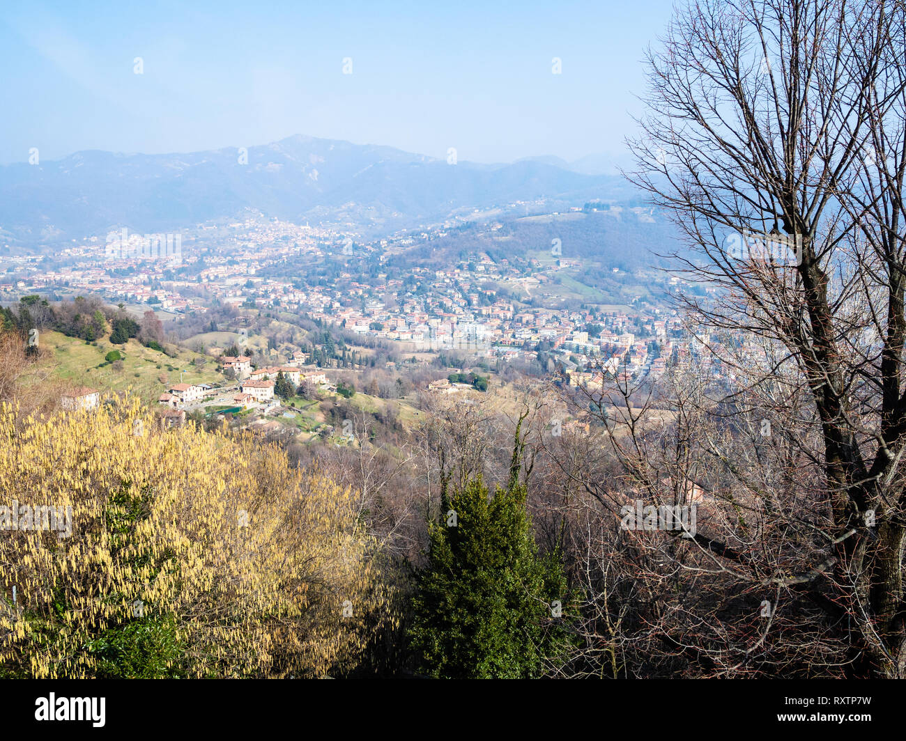 Travel to Italy - view of neighborhood of Bergamo city and Alps ...