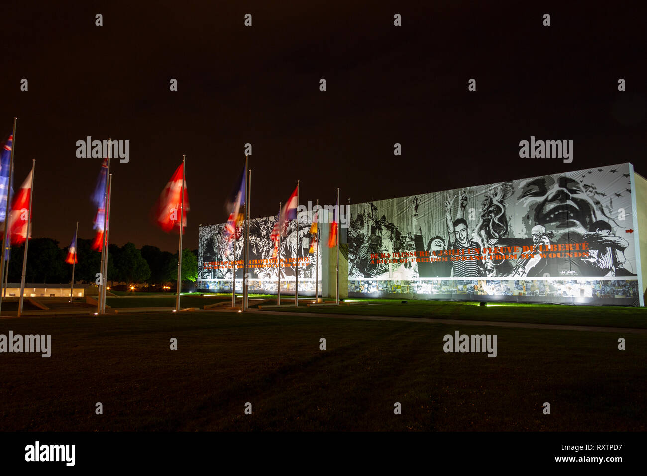 The Caen Memorial Museum (Mémorial de Caen), Normandy, France lit up ...